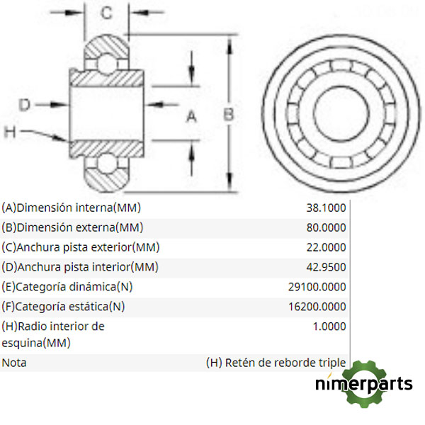 JD10020 - RODAMIENTO EJE GARGANTA CTS JOHN DEERE - Nimerparts ...