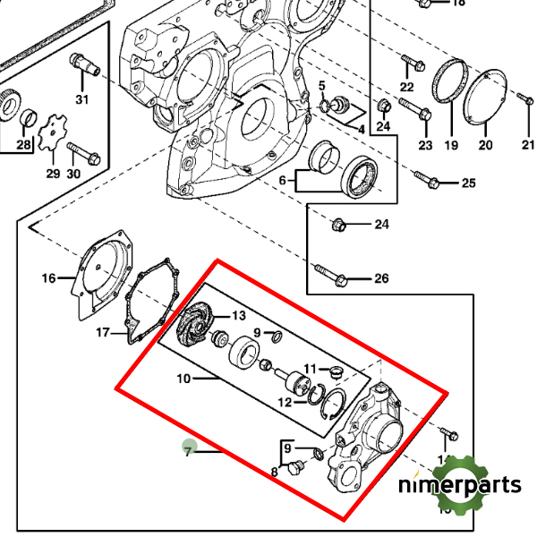 RE546917 - John Deere Water Pump - Nimerparts - Spare parts John Deere